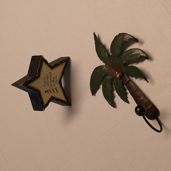 Accents | Wooden Star Lighthouse Saying Shelf Stand And Metal Palm Tree ...